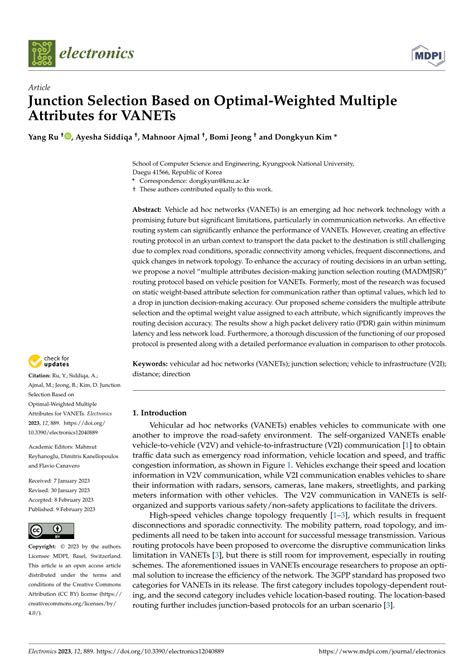 Pdf Junction Selection Based On Optimal Weighted Multiple Attributes