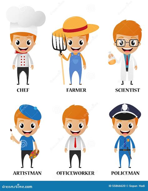 Cartoon Characters With Different Profession Stock Vector