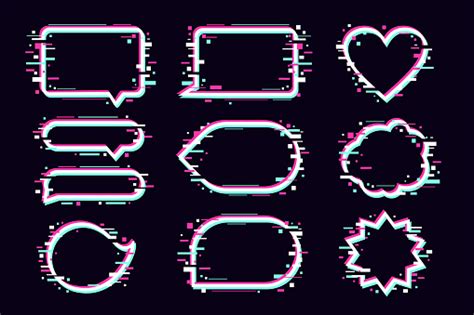 결함 효과로 설정된 메시지 거품입니다 글리치 배너 컬렉션 사용자 인터페이스 디자인 요소입니다 벡터 그림입니다 문자 메시지에 대한