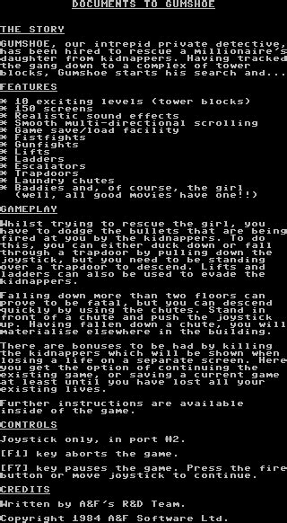 gumshoe c64 documentation docs lemon64