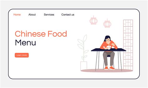 中餐菜单登陆页面矢量模板。传统亚洲美食网站界面与平面插图的想法。东方快餐店首页布局。卡通网页横幅、网模板素材 稿定设计