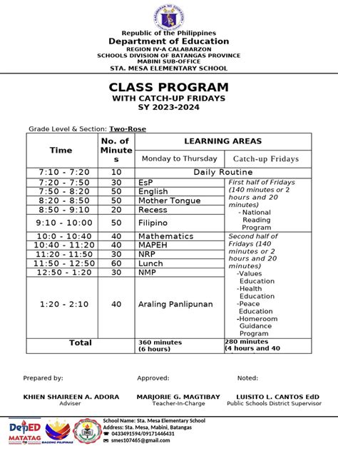 Grade 2 Class Program Cuf Pdf