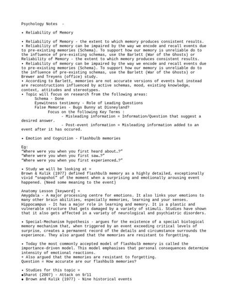 Realiability Of Memory And Flashbulb Memories Pdf Mental Processes