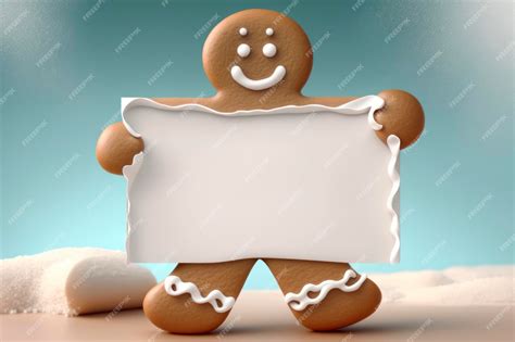 Premium Photo Gingerbread Man Holding A White Sheet Christmas Background