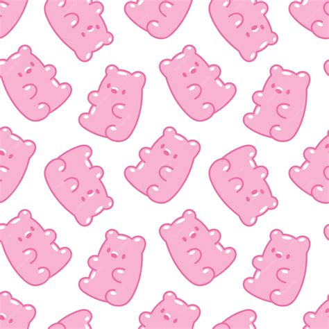 Premium Vector Cute Girly Seamless Pattern With Pink Gummy Bears Flat Background Design