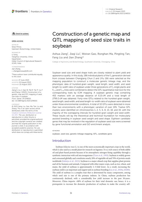Pdf Construction Of A Genetic Map And Qtl Mapping Of Seed Size Traits
