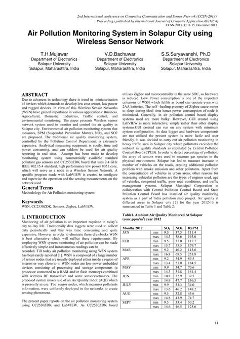 PDF Air Pollution Monitoring System In Solapur City Using Wireless Sensor Network