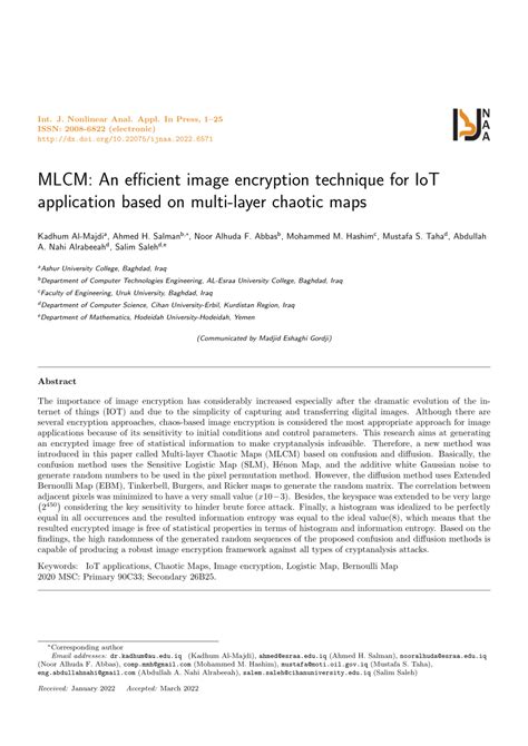 Pdf Mlcm An Efficient Image Encryption Technique For Iot Application