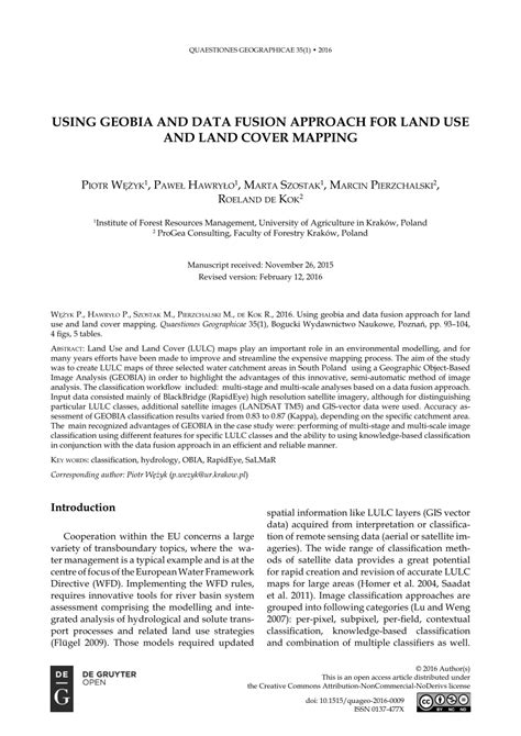 Pdf Using Geobia And Data Fusion Approach For Land Use And Land Cover