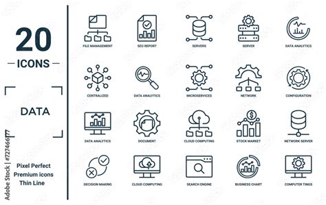data linear icon set includes thin line file management centralized