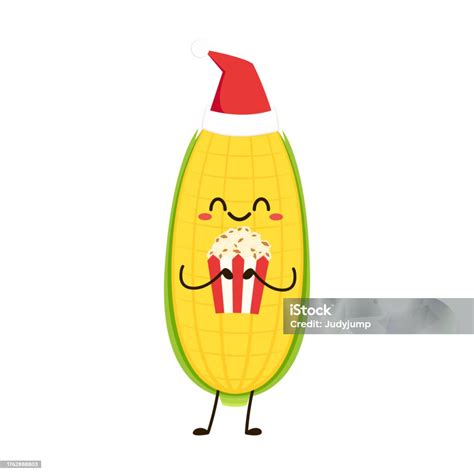 옥수수 만화 벡터입니다 흰색에 격리된 귀여운 야채 벡터 캐릭터 옥수수 마스코트 산타 클로스 모자 건강한 생활방식에 대한 스톡 벡터 아트 및 기타 이미지 Istock