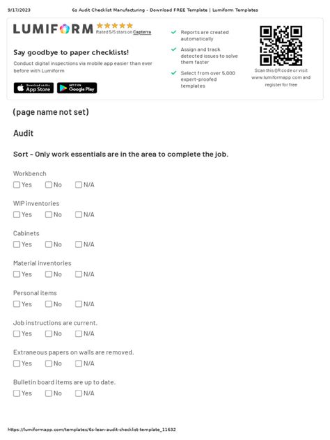 6s Lean Audit Checklist Template Pdf Housekeeping Personal Protective Equipment