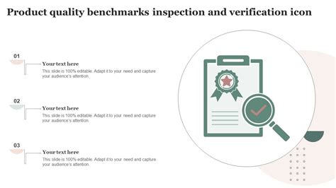 Product Quality Benchmarks Inspection And Verification Icon Brochure Pdf