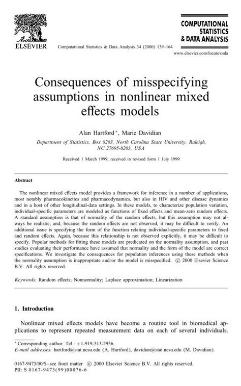 Pdf Consequences Of Misspecifying Assumptions In Nonlinear Mixed Effects Models Dokumentips