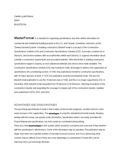 Masterformat Advantages And Disadvantages Pdf Specification Technical Standard