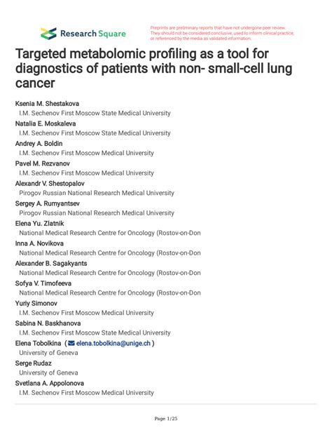 Pdf Targeted Metabolomic Profiling As A Tool For Diagnostics Of