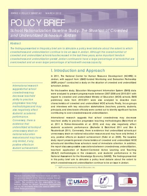 Policy Brief Rationalization Baseline The Situation Of Crowded And