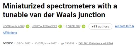 中国科学家利用范德华异质结研发高分辨微型光谱仪，提升光谱准确度和分辨率 重构 算法 Science