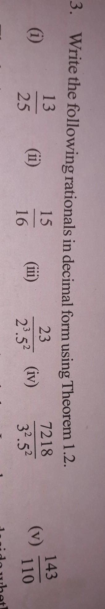 3 write the following rationals in decimal form using theorem 1 2