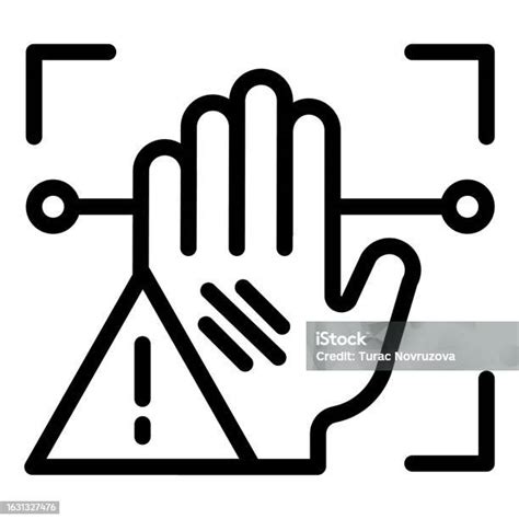Palm Recognition Attention Line Icon Palmprint Scan Alarm Vector Illustration Isolated On White