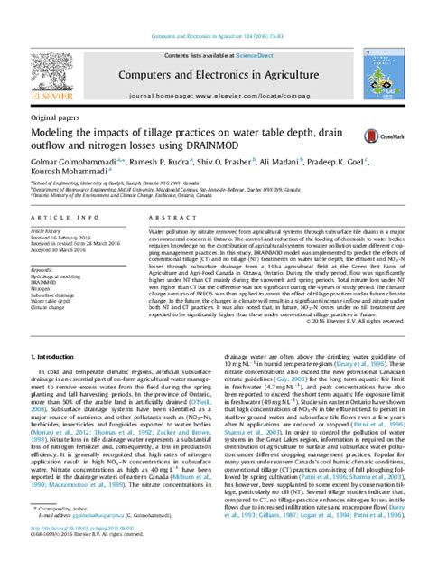 Pdf Modeling The Impacts Of Tillage Practices On Water Table Depth