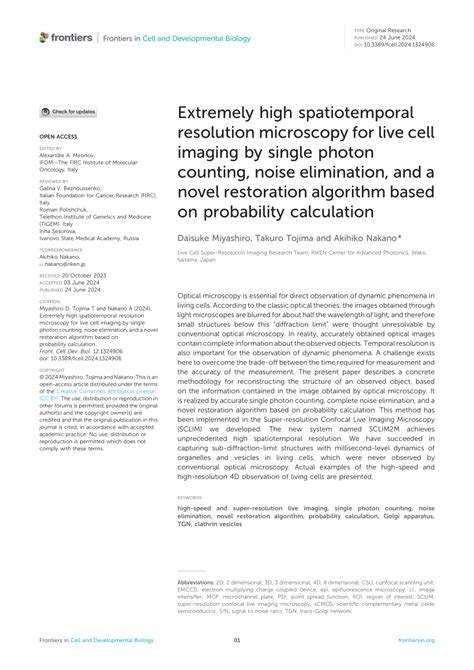 Pdf Extremely High Spatiotemporal Resolution Microscopy For Live Cell Imaging By Single Photon