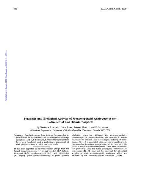 Pdf Synthesis And Biological Activity Of Monoterpenoid Analogues Of