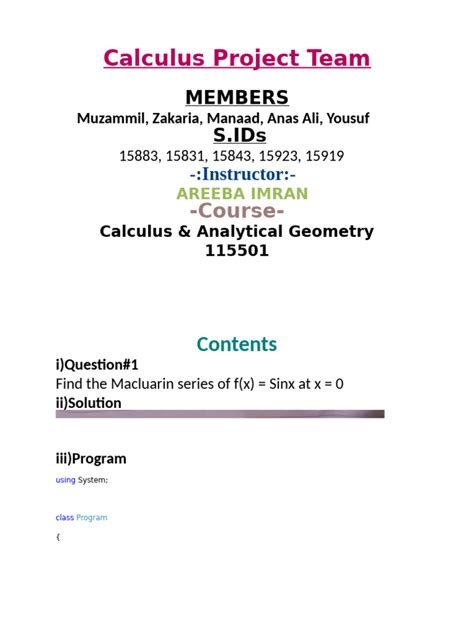 Calculus Project Report Pdf Parameter Computer Programming