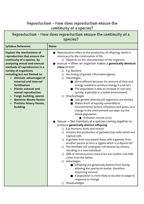 Module 5 Heredity Notes Reproduction How Does Reproduction Ensure The Continuity Of A