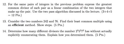 Solved 12 For The Same Pairs Of Integers In The Previous Chegg Com