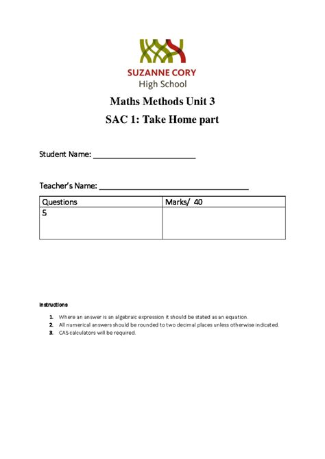 2020 unit 3 sac part 1 take home print maths methods unit 3 sac 1