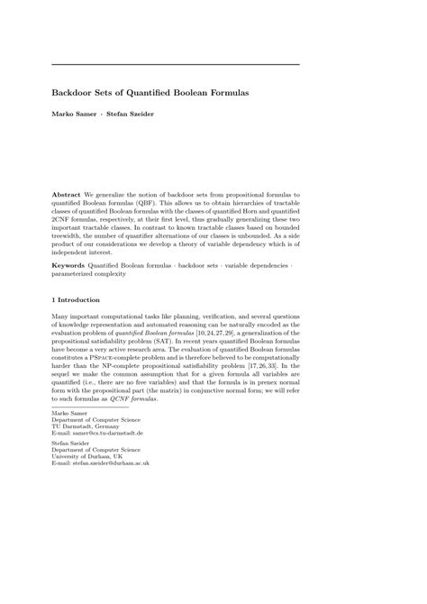 Pdf Backdoor Sets Of Quantified Boolean Formulas