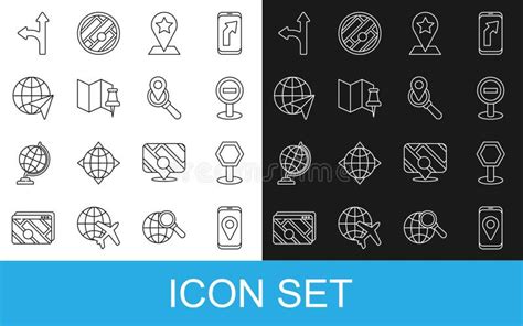 set line city map navigation road traffic sign stop map pointer with