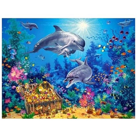 숫자로 다이아몬드 그림 그리기 크로스 스티치 돌고래 And 보물 라인 석 자수 홈 인테리어 선물다이아몬드 페인팅 십자수 Aliexpress