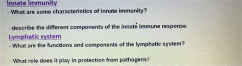 Solved Innate Immunity What Are Some Characteristics Of Chegg