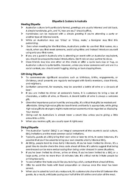 09 homework essay etiquette and customs in australia meeting