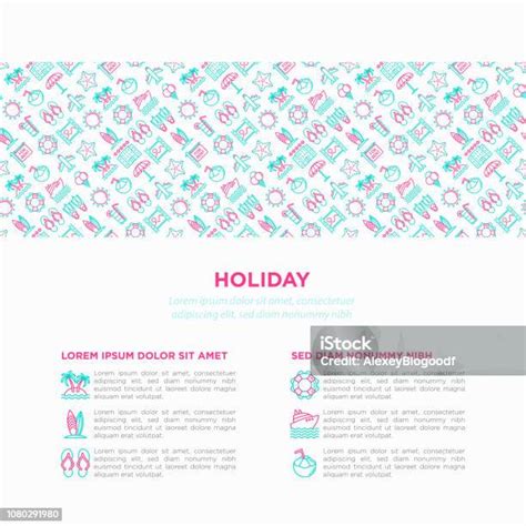 얇은 선 아이콘 휴일 개념 태양 요트 아이스크림 서핑 호텔 비치 파라솔 섬 코코넛 음료 비행기 불가사리 사진 Lifebuoy 인쇄 매체에 대 한 최신 벡터 일러스트입니다