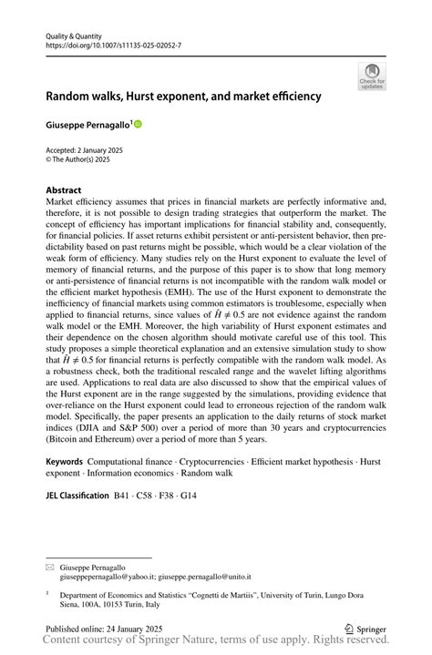 Pdf Random Walks Hurst Exponent And Market Efficiency