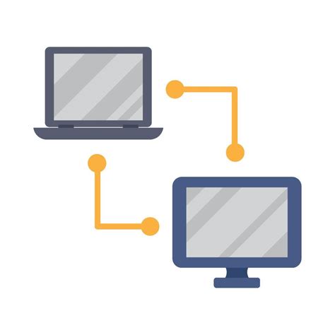 Two Computers Connected To Each Other With A Yellow Arrow 49561150 Vector Art At Vecteezy