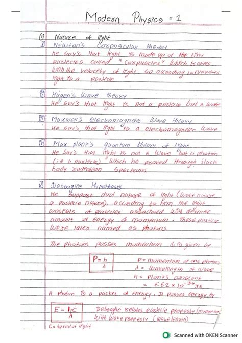 Summary Modern Physics Jee Mains And Advanced Detail Hand Written Notes Entired Syllabus