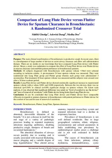 Pdf Comparison Of Lung Flute Device Versus Flutter Device For Sputum