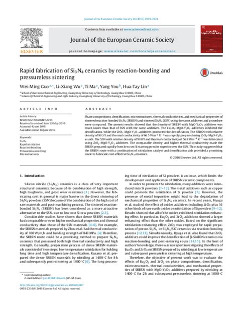 pdf rapid fabrication of si3n4 ceramics by reaction bonding and
