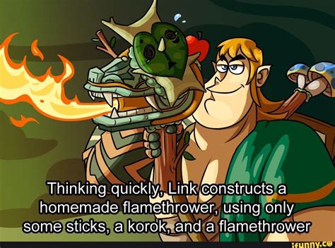 Thinking Quickly Link Constructs A Homemade Flamethrower Using Only Some Sticks A Korok And