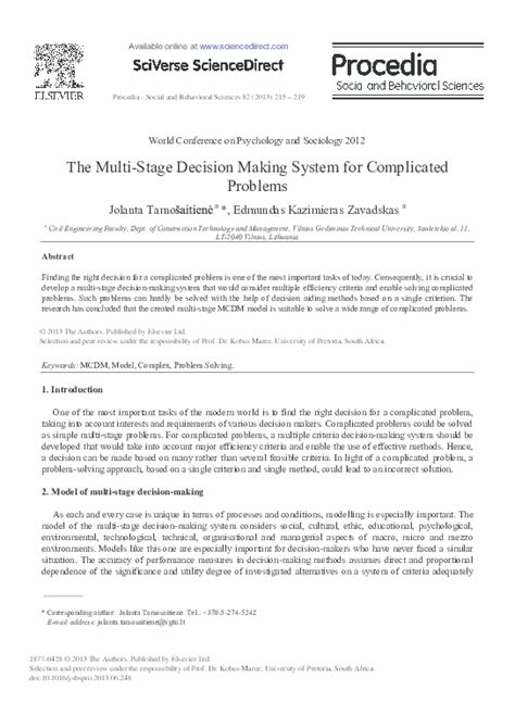 Pdf The Multi Stage Decision Making System For Complicated Problems