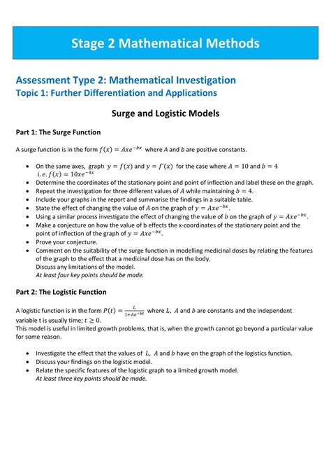 Surge And Logistic Function Mathematical Methods Year 12 Sace