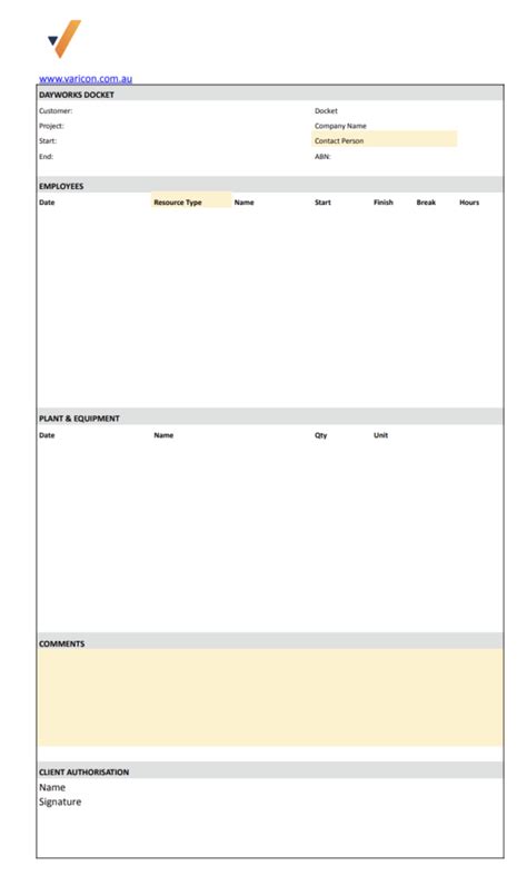 Free Dayworks Docket Template Download Doc Excel