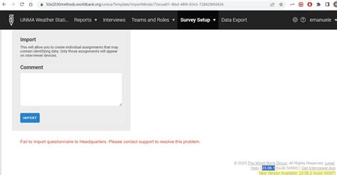 Fail To Import Questionnaire To Headquarters Please Contact Support To Resolve This Problem