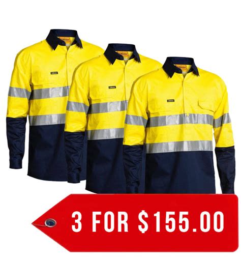 Bisley Taped Hi Vis Closed Front Cool Lightweight Shirt Long Sleeve