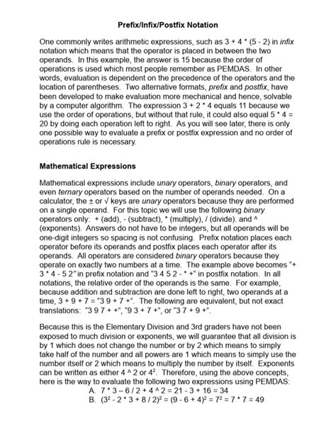 C2 Elem Prefix Postfix Infix Notation Pdf Arithmetic Notation