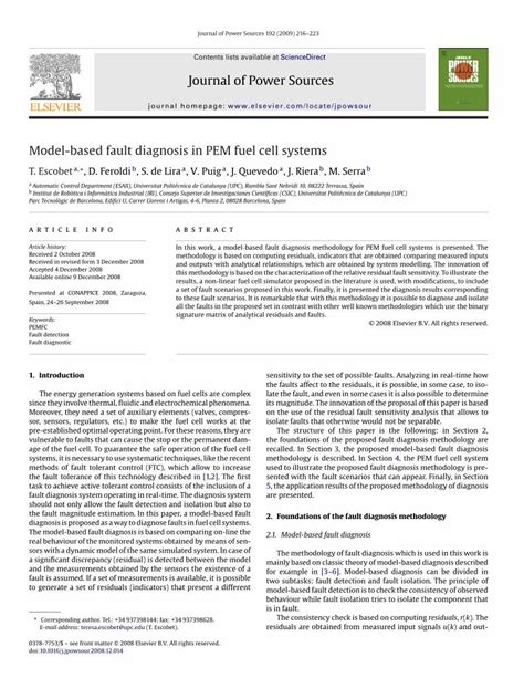 Pdf Model Based Fault Diagnosis In Pem Fuel Cell Systems Dokumen Tips